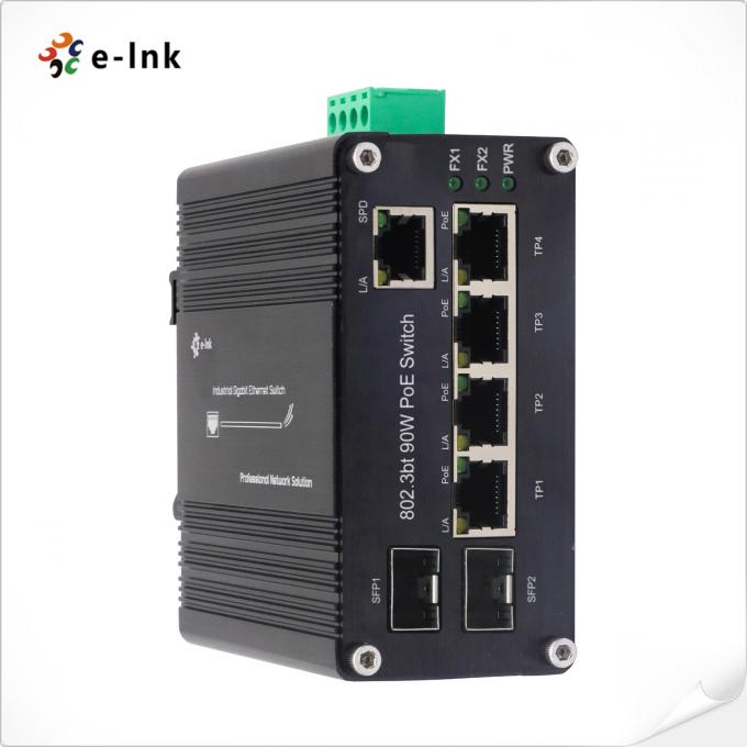 Industrial Unmanaged 4 Port 802.3bt 90W PoE Switch with 1-Port RJ45 & 2 ...