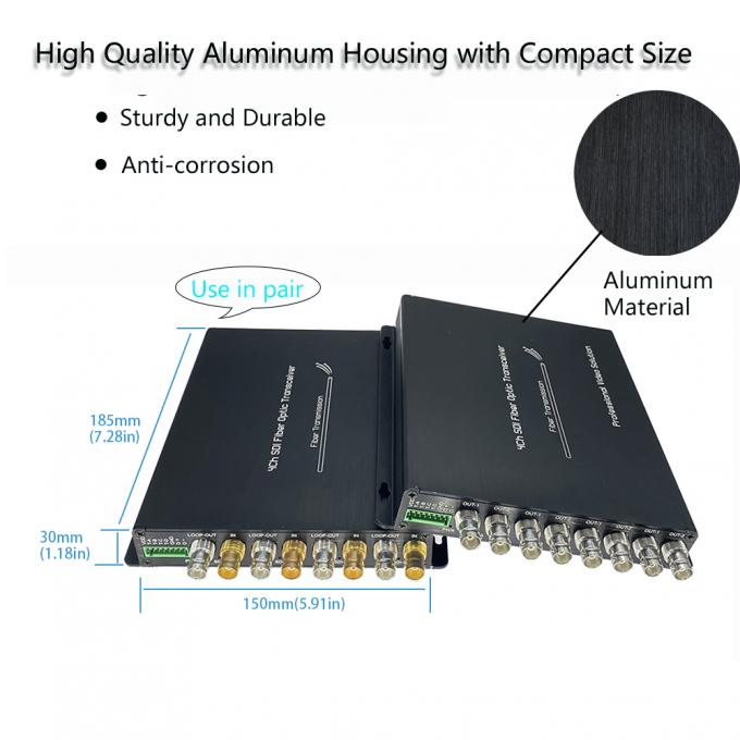 4-Channel 3G SDI Fiber Converter with RS485 & Tally SM 20KM FC Connector
