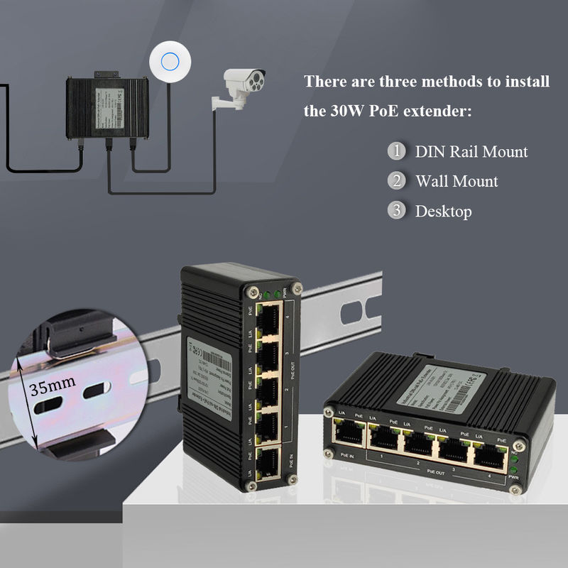 1Port 802.3bt PoE Industrial PoE Extender 4 Port 802.3af/At Power Over ...