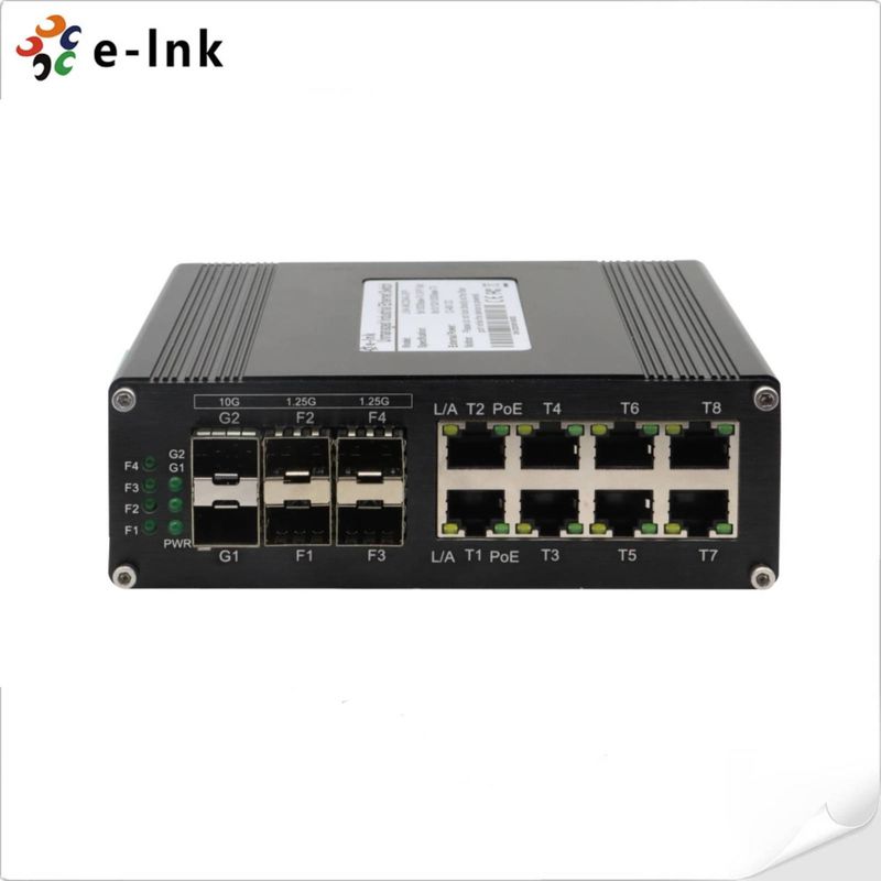 Aluminum Industrial PoE Switch 8 Port 1000T 802.3at PoE + 4 Port 1G SFP ...