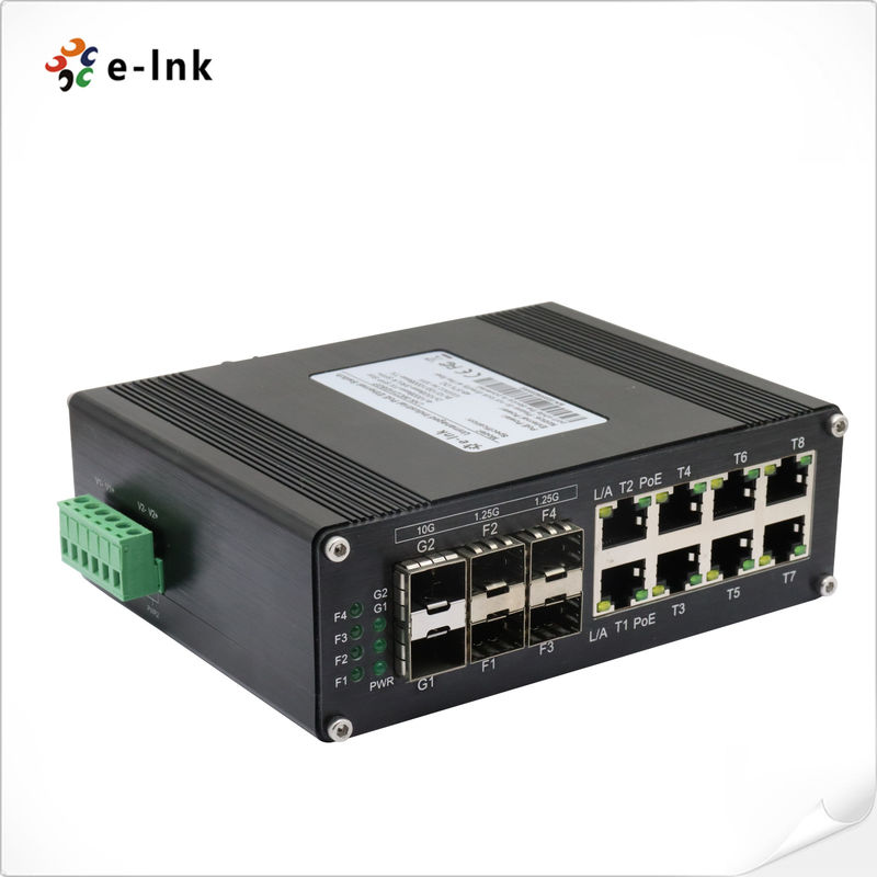Aluminum Industrial PoE Switch 8 Port 1000T 802.3at PoE + 4 Port 1G SFP + 2 Port 10G SFP+
