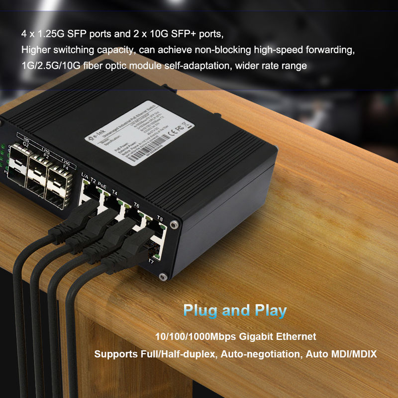Industrial PoE Ethernet Switch 8 Port PoE + 10G SFP DIN Rail Mount