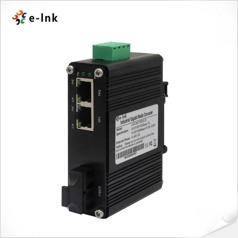 2 POE Port Fiber Media Converter For Industrial Gigabit Ethernet 10/100 ...