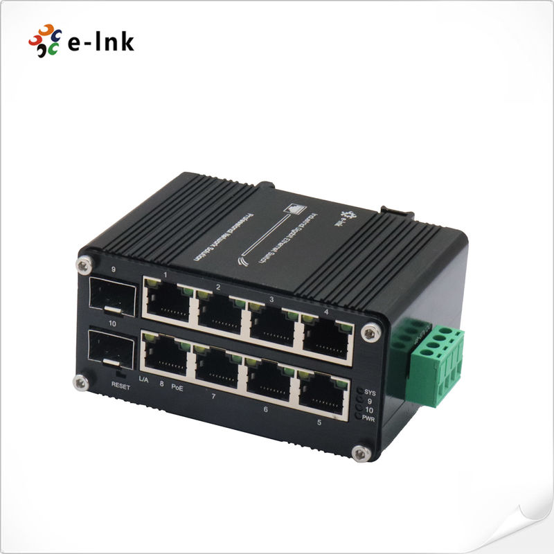 Din Rail Industrial PoE Switch 8 Port 10/100/1000T To 2-Port 100/1000X 802.3at