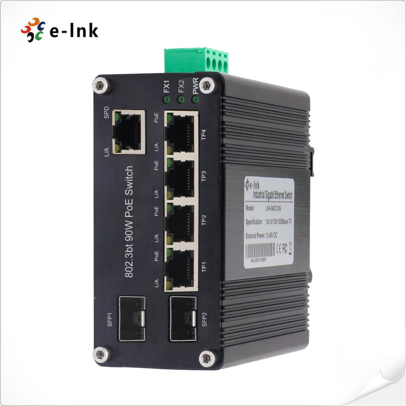Industrial PoE Switch 4 Port 10/100/1000T 802.3bt 90W + 1-Port Gigabit RJ45 + 2-Port 100/1000X SFP
