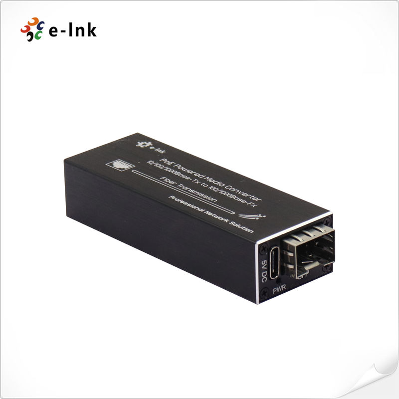 Mini 10/100/1000BASE-T to 100/1000BASE-X SFP Fiber Media Converter with PoE Powered Function