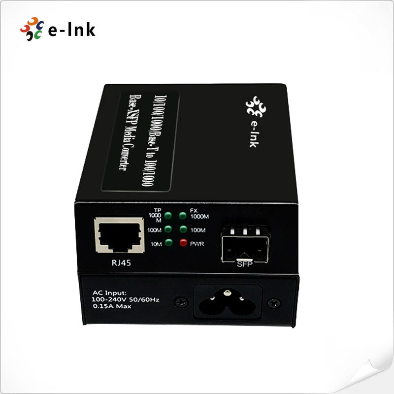 Fiber Media Converter 10/100/1000BASE-T To 100/1000BASE-X SFP Built In Power Supply