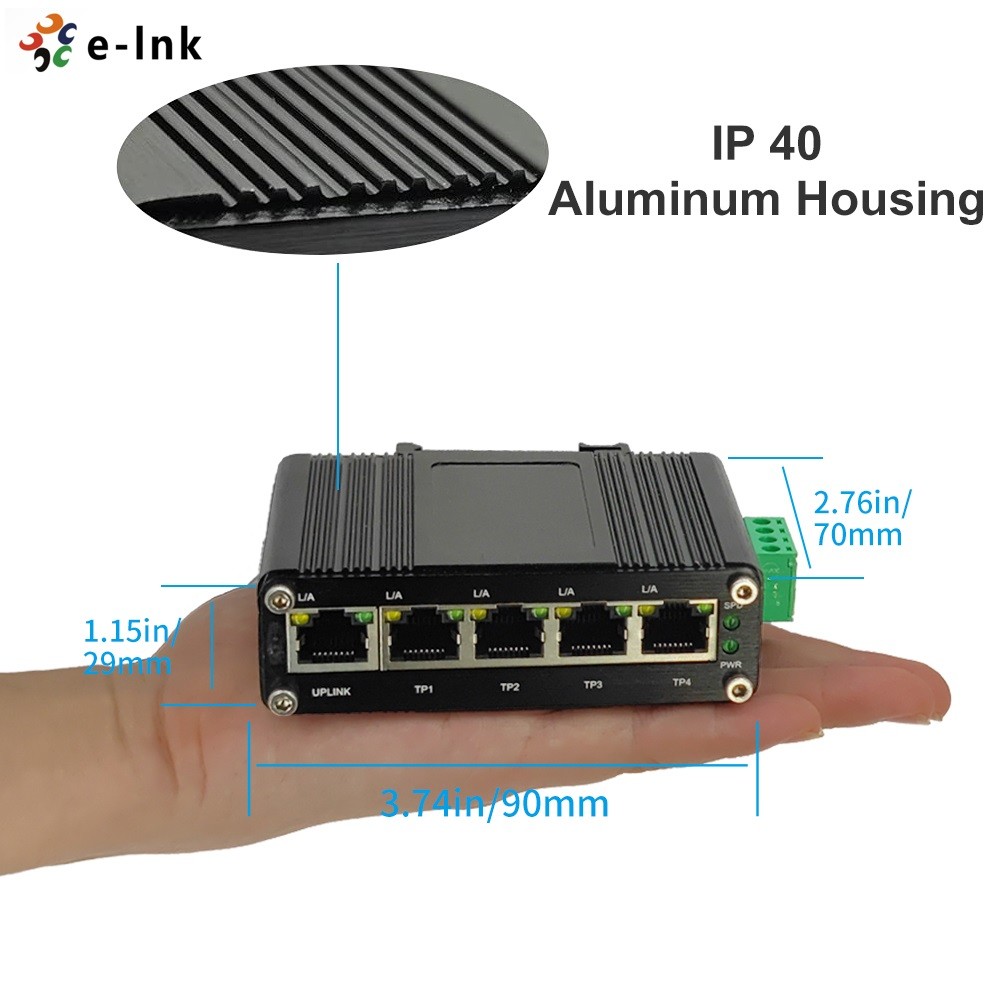 Mini Industrial 5 Ports Gigabit Ethernet Switch 12 - 48VDC DIN Rail ...