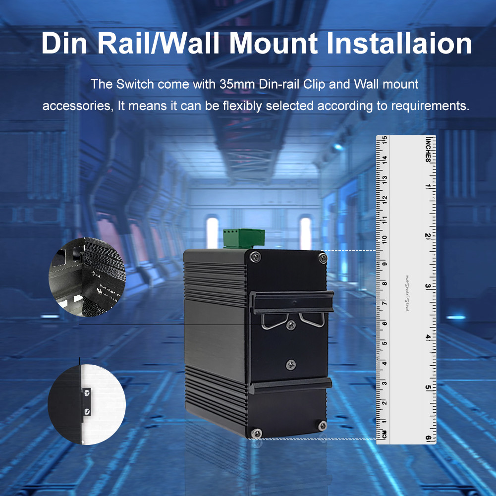 DIN Rail Wall mount Gigabit Ethernet Switch 10 Port 10/100/1000T