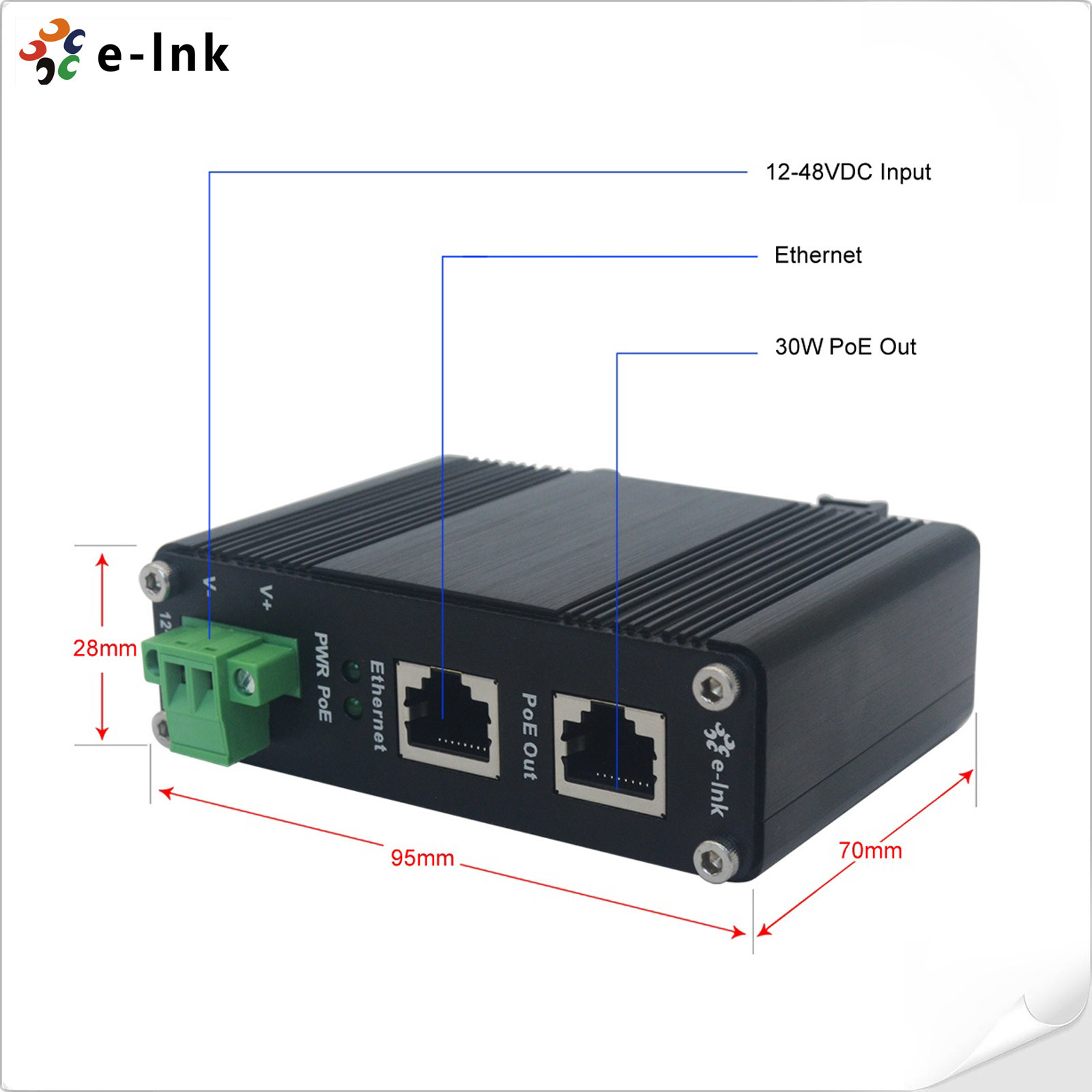 Din Rail Gigabit Active PoE Injector 48V 30W PoE To PoE+ Adapter