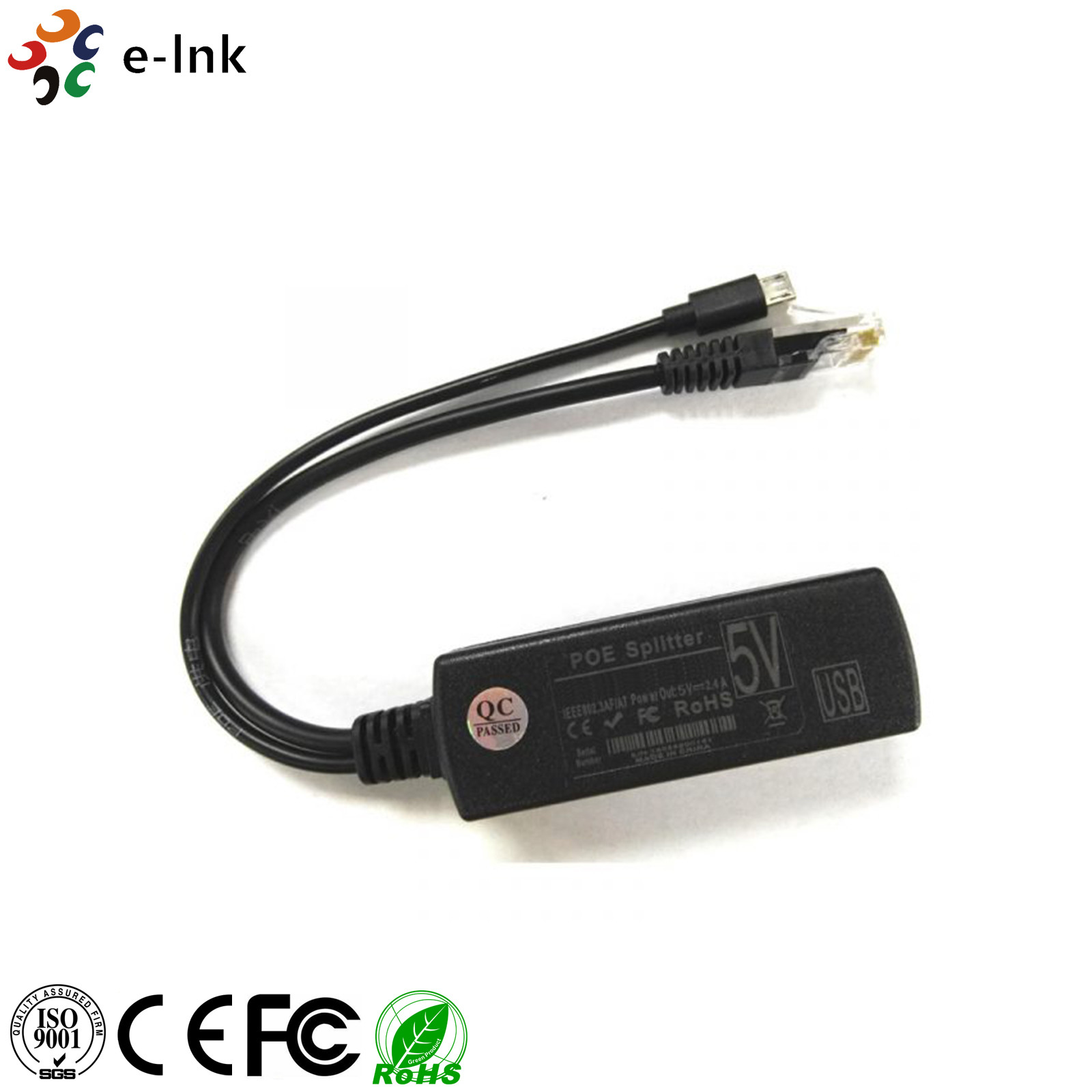 10/100/1000M 5V 2A PoE Injector Splitter With Micro USB Port